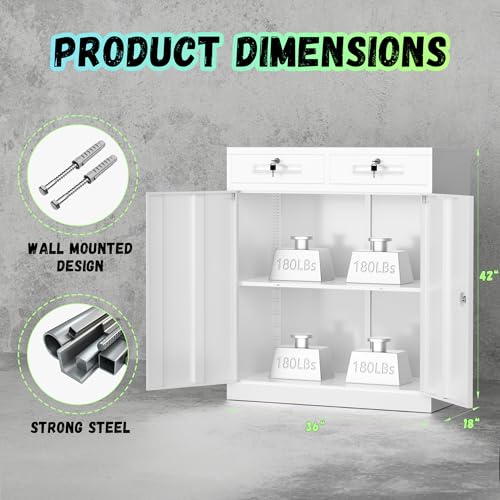 INTERGREAT Metal Storage Cabinet with Drawers, White Lockable File ...