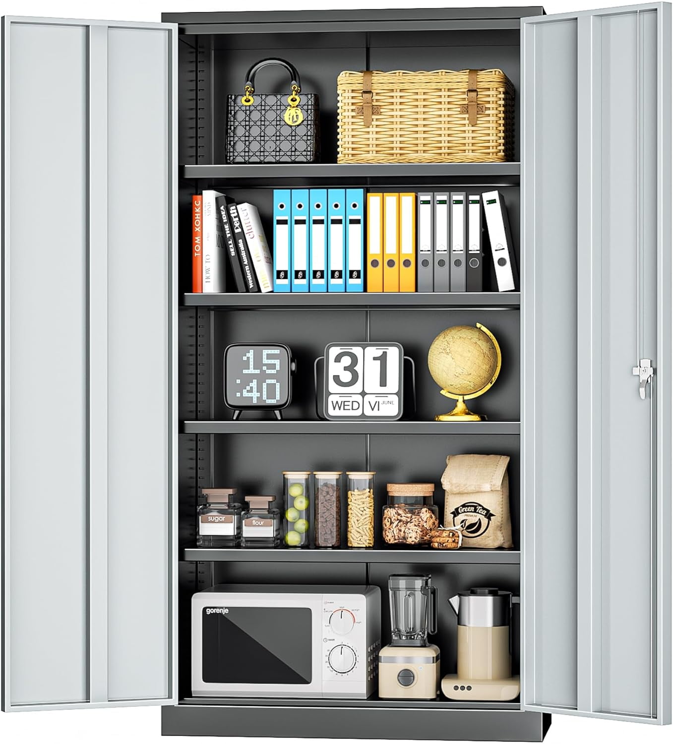 INTERGREAT Metal Storage Cabinets 72” Black Grey Garage Steel Storage ...