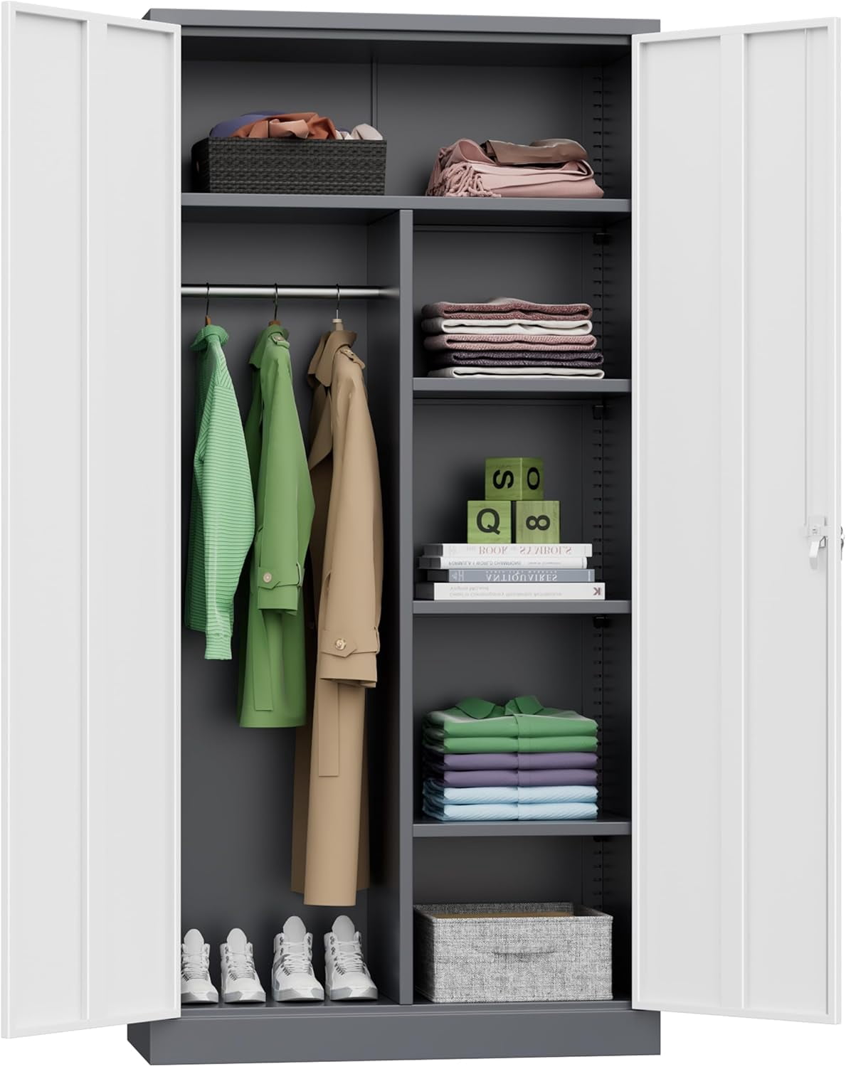 INTERGREAT Metal Wardrobe Closet, 72" Locking Storage Wardrobe Cabinet ...