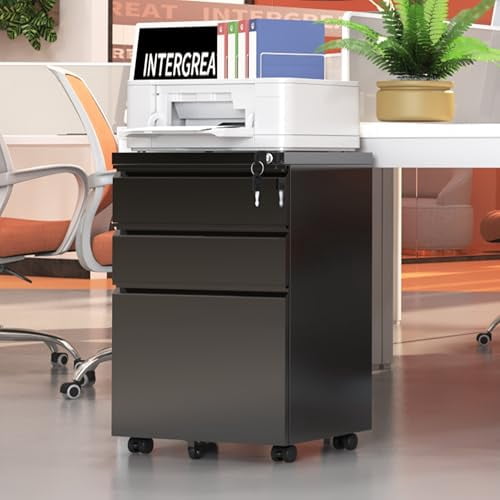 INTERGREAT Mobile File Cabinet with Lock,Under Desk Rolling Metal ...