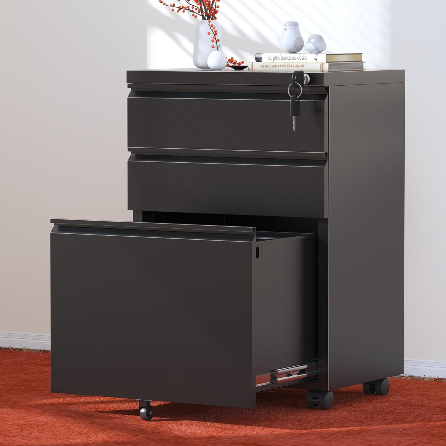 INTERGREAT Mobile File Cabinet with Lock,Under Desk Rolling Metal ...