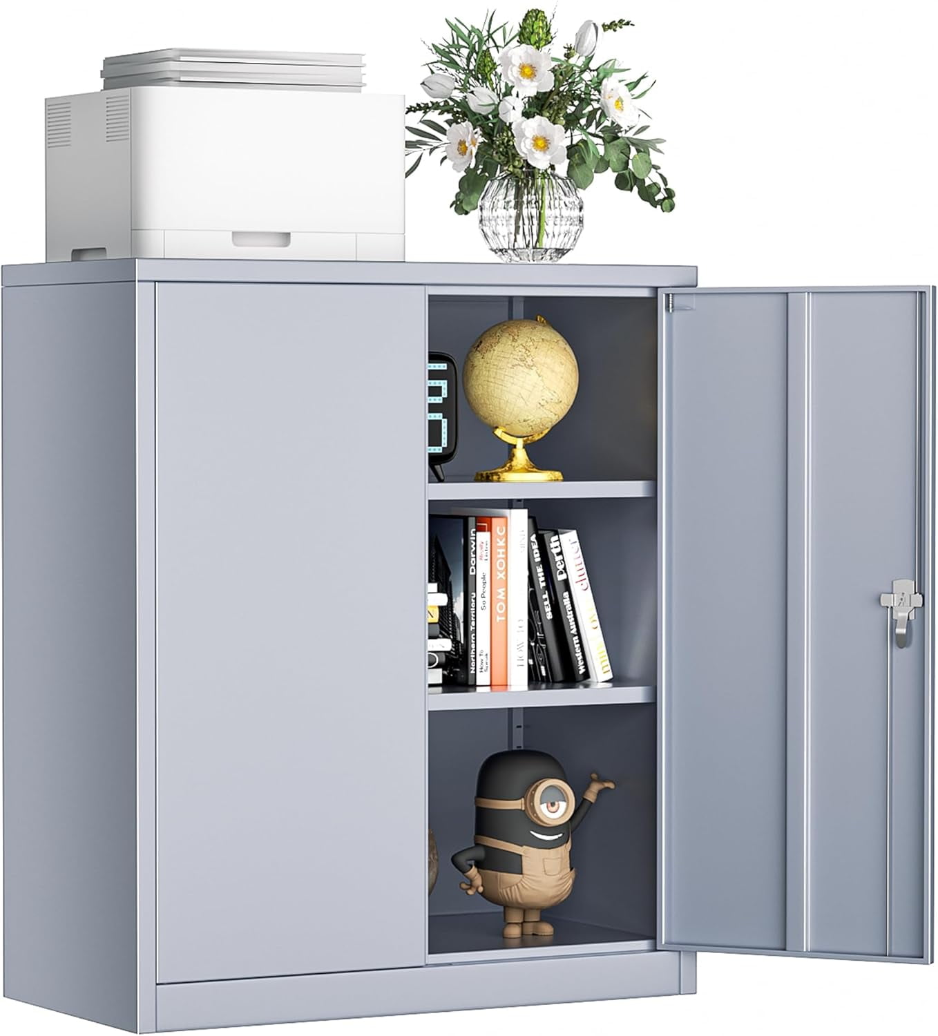 INTERGREAT Steel Grey Storage Cabinet, 42" Locking Cabinet with Doors ...