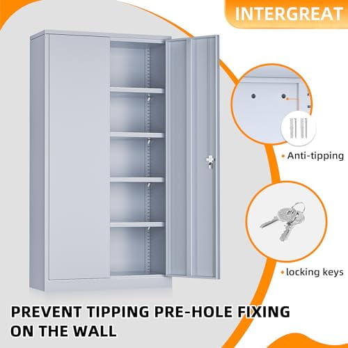 INTERGREAT Tall Metal Storage Cabinet Locking Steel with 4 Adjustable ...