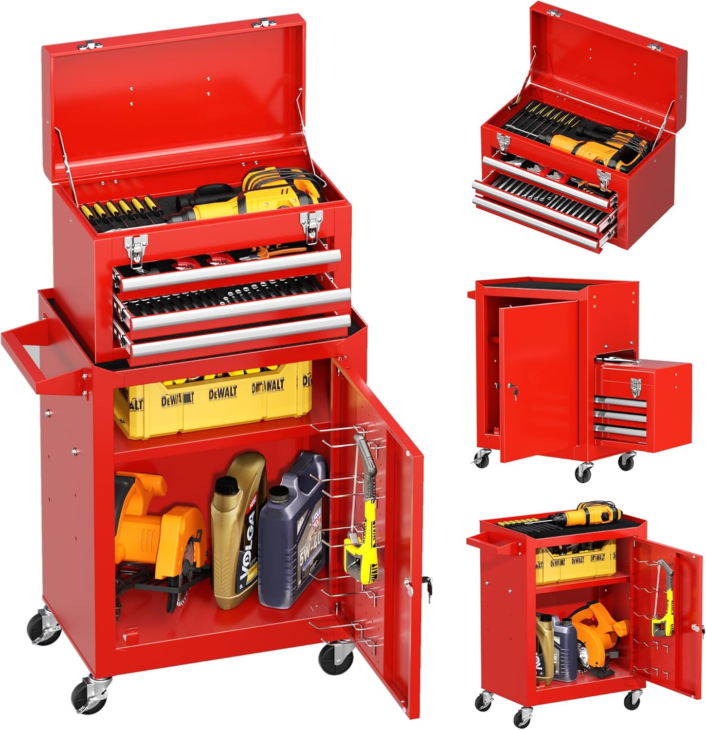 INTERGREAT 3 Drawers Tool Chest, Assembled Tool Cabinet with Wheels ...
