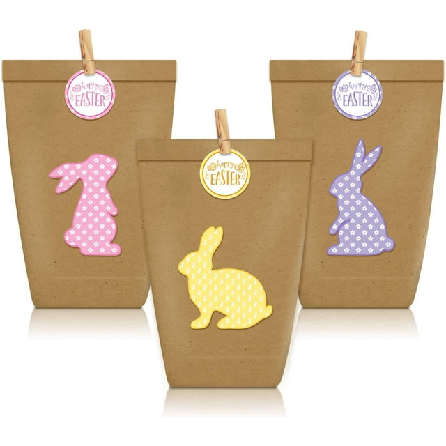 INTEROOKIE 12 Pcs Happy Easter Kraft Paper Treat Bags, Colorful Easter ...