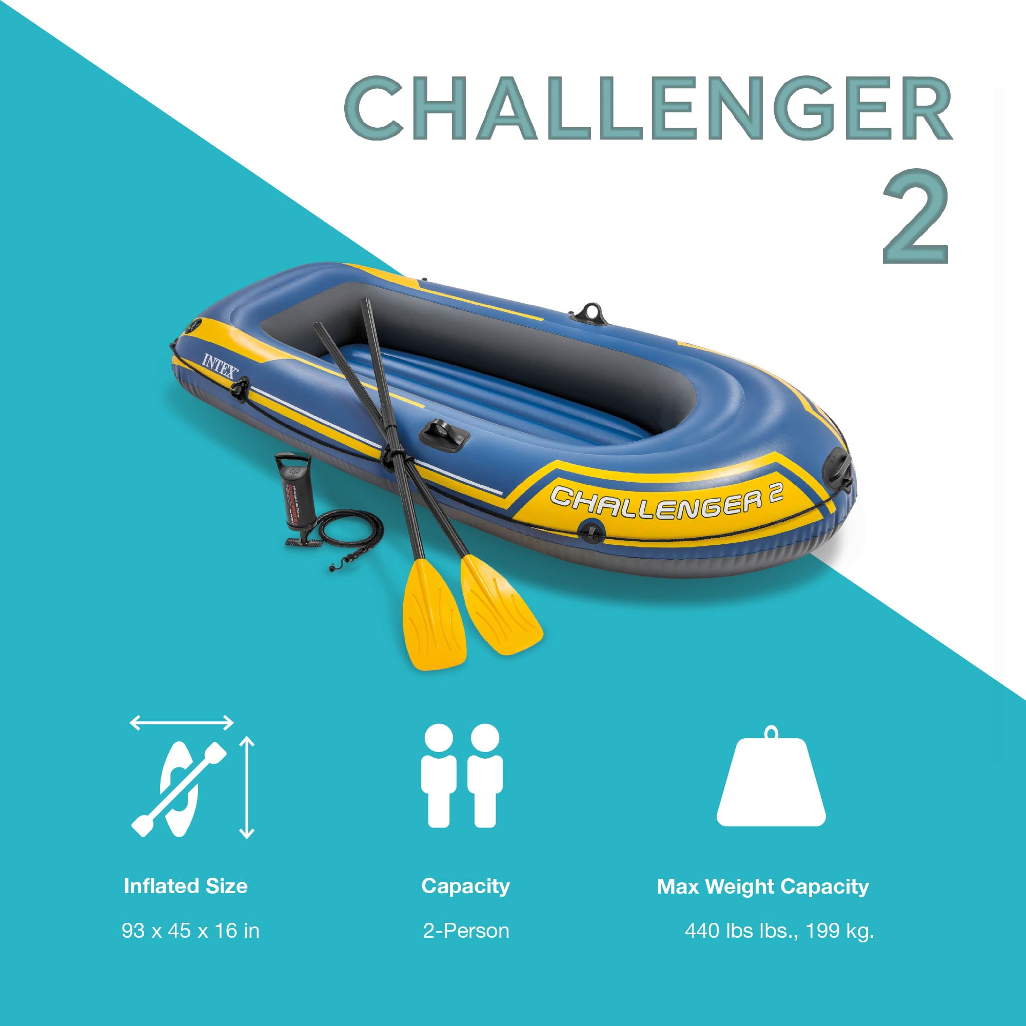 Open Box INTEX Challenger 2 Inflatable Boat Set with Air Pump & Oars ...