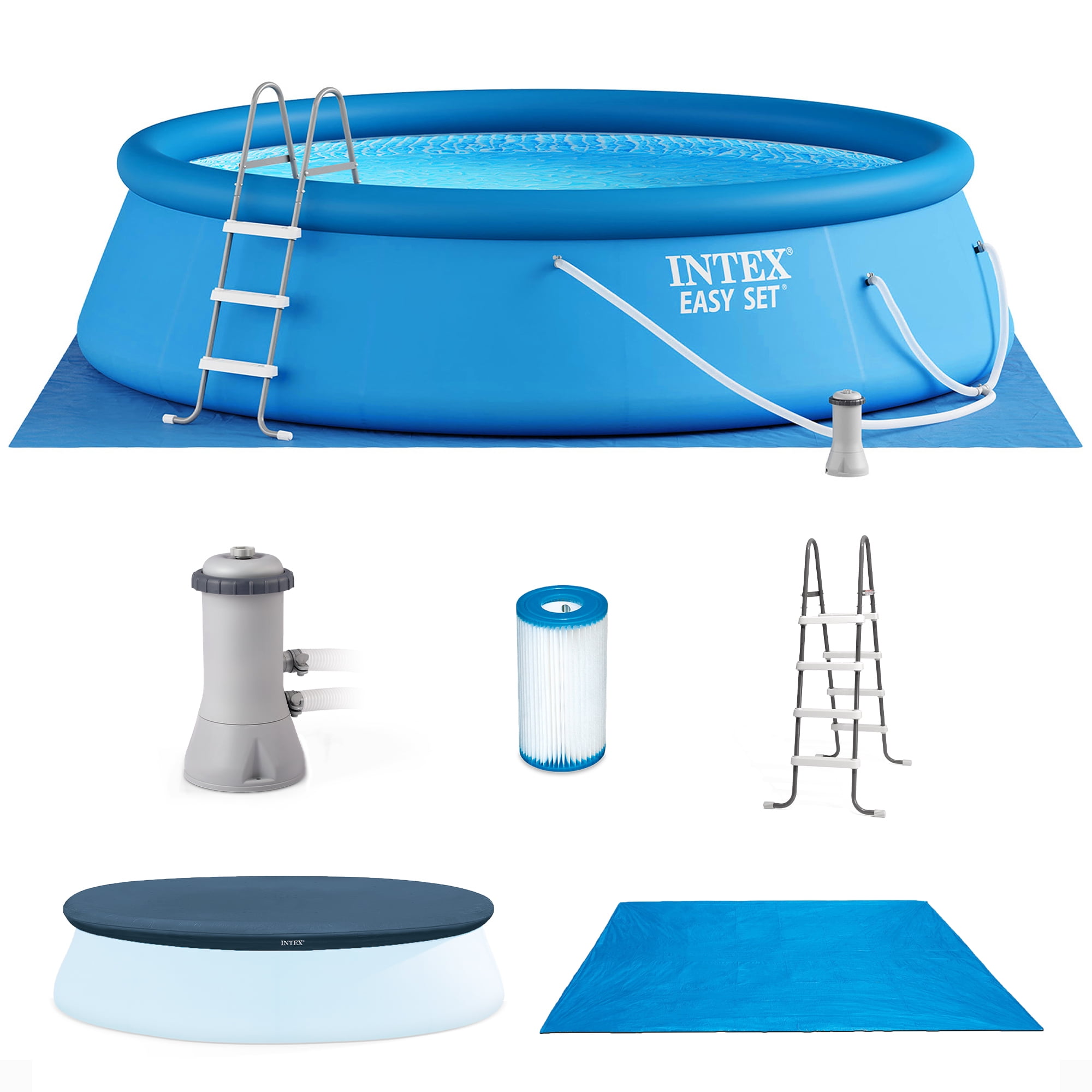 Intex, Easy Set Inflatable Pool, 15ft x 42in, Water Filter Pump ...