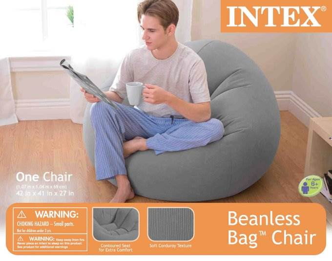 Open Box INTEX Inflatable Lounge Beanless Lounger Bag Chair - Grey (4 ...