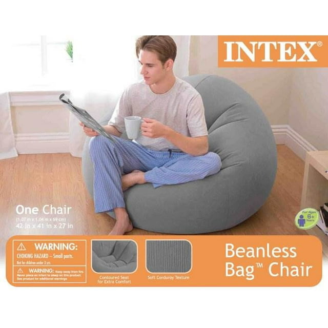 Open Box INTEX Inflatable Lounge Beanless Lounger Bag Chair - Grey (4 ...