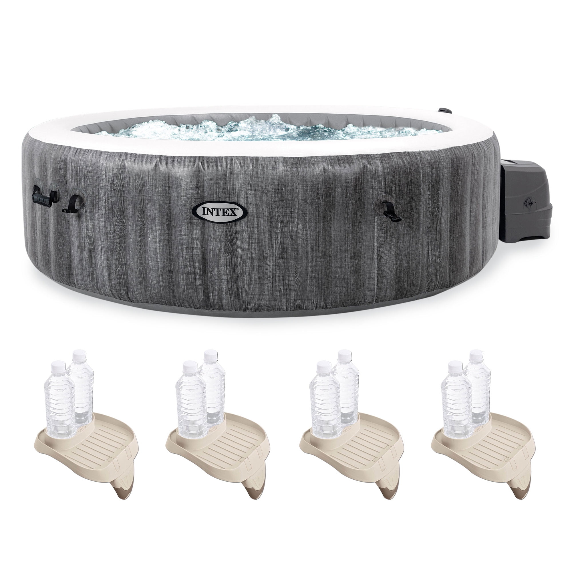 INTEX PureSpa Greywood Inflatable Spa & Attaching Refreshment Tray (4 ...