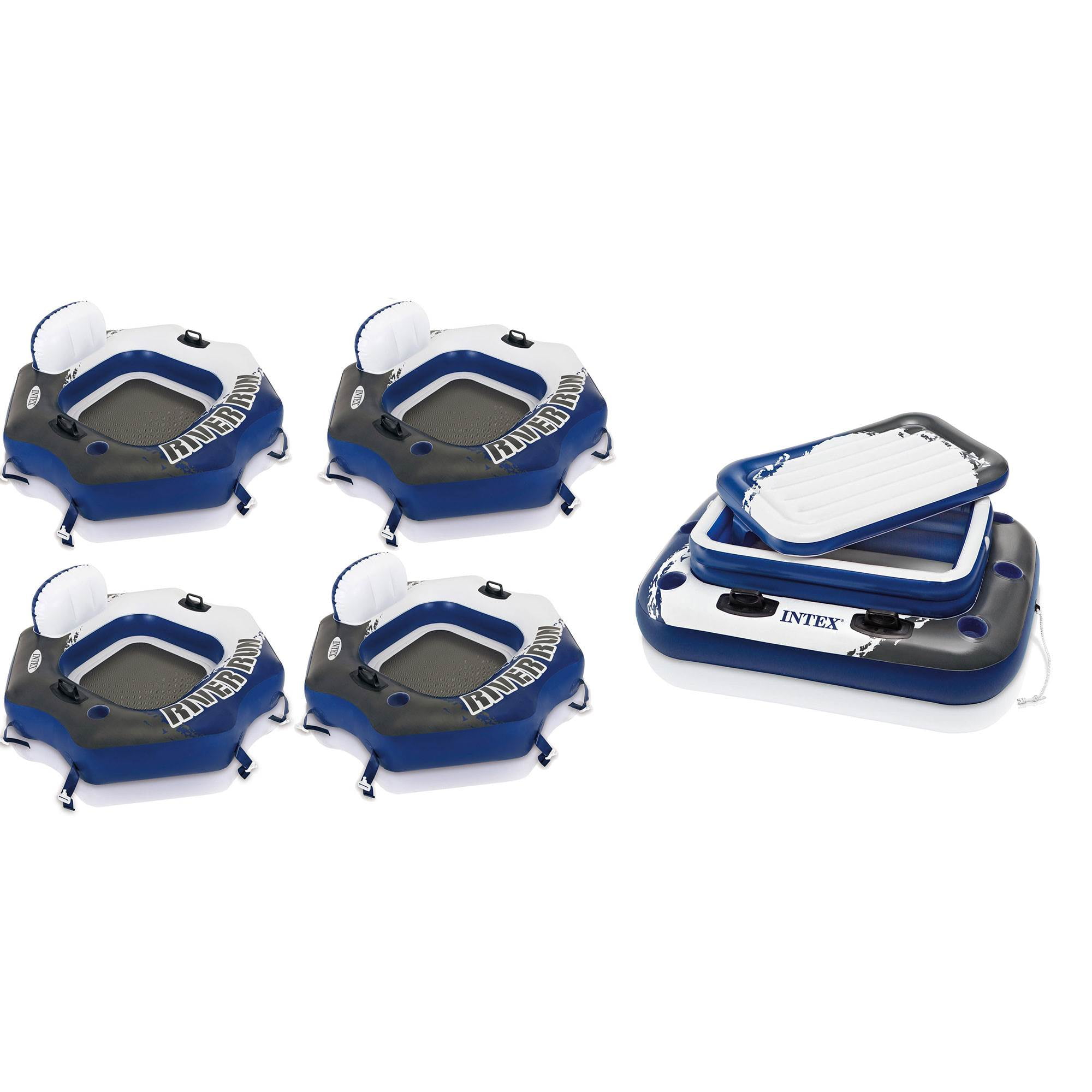 INTEX River Run Connect Inflatable Tube (4 Pack) & Mega Chill II Cooler ...