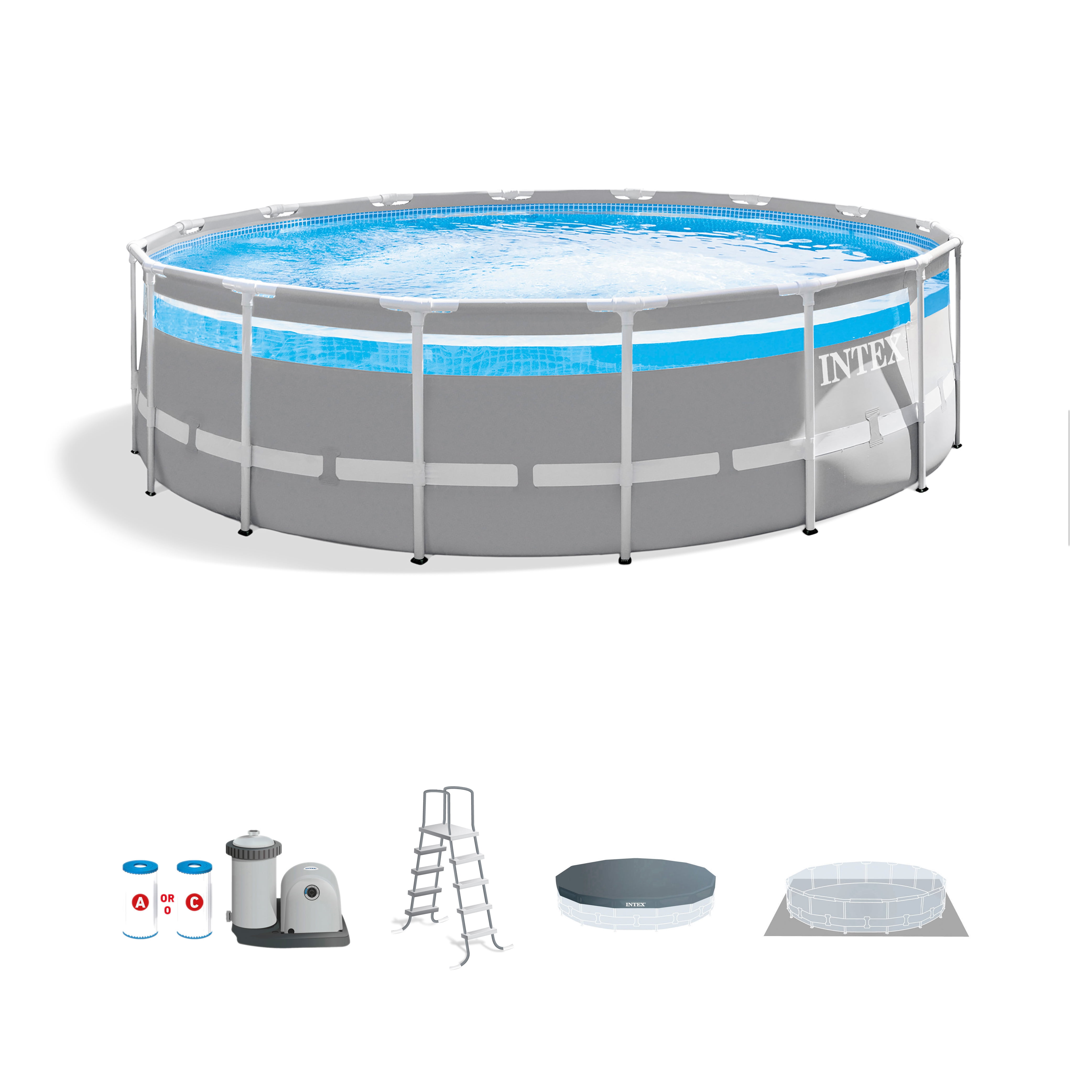 INTEX 16ft x 48in Prism Metal Frame Above Ground Pool Set w/ Steel Pump ...