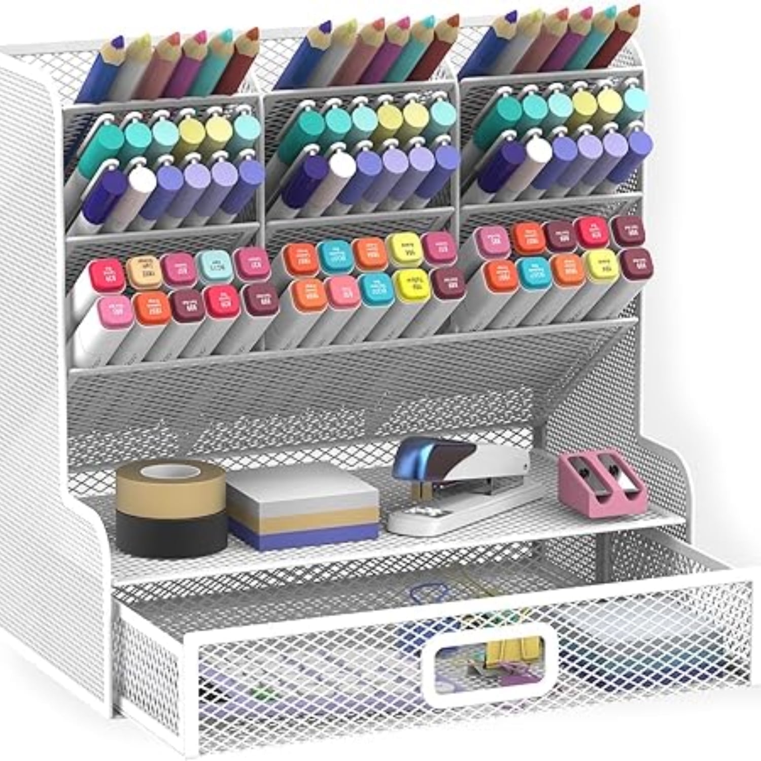 INTIGE 10-Compartment Metal Mesh Desktop Organizer with Pen Holder ...
