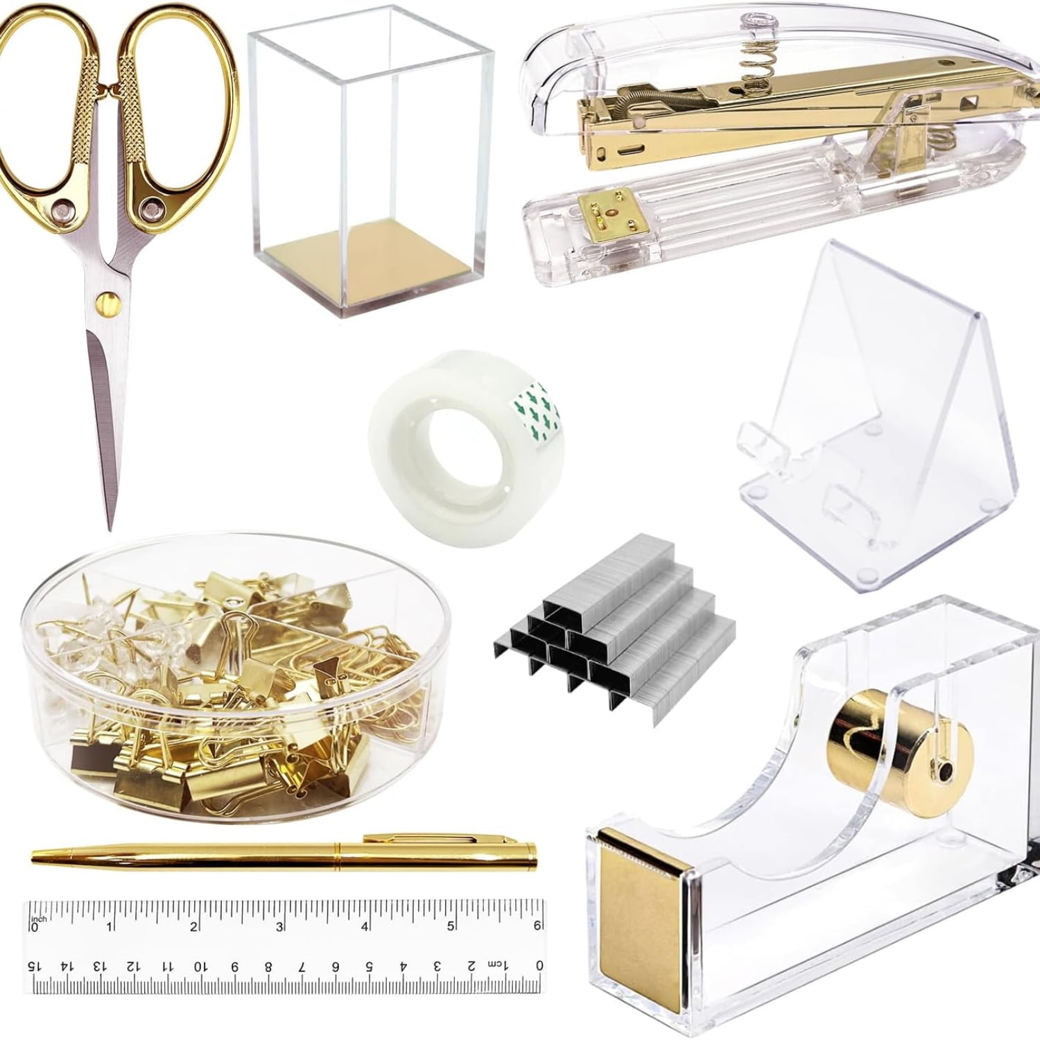 INTIGE 10 Piece Office Supplies Set with Scissors, Pen Holder, Tape ...