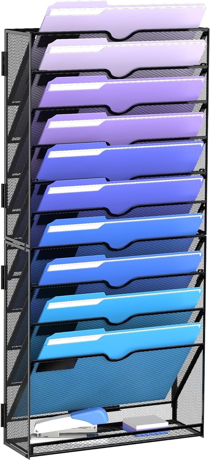 INTIGE 11 Tier Wall File Holder, Metal Wall Mount Hanging File ...