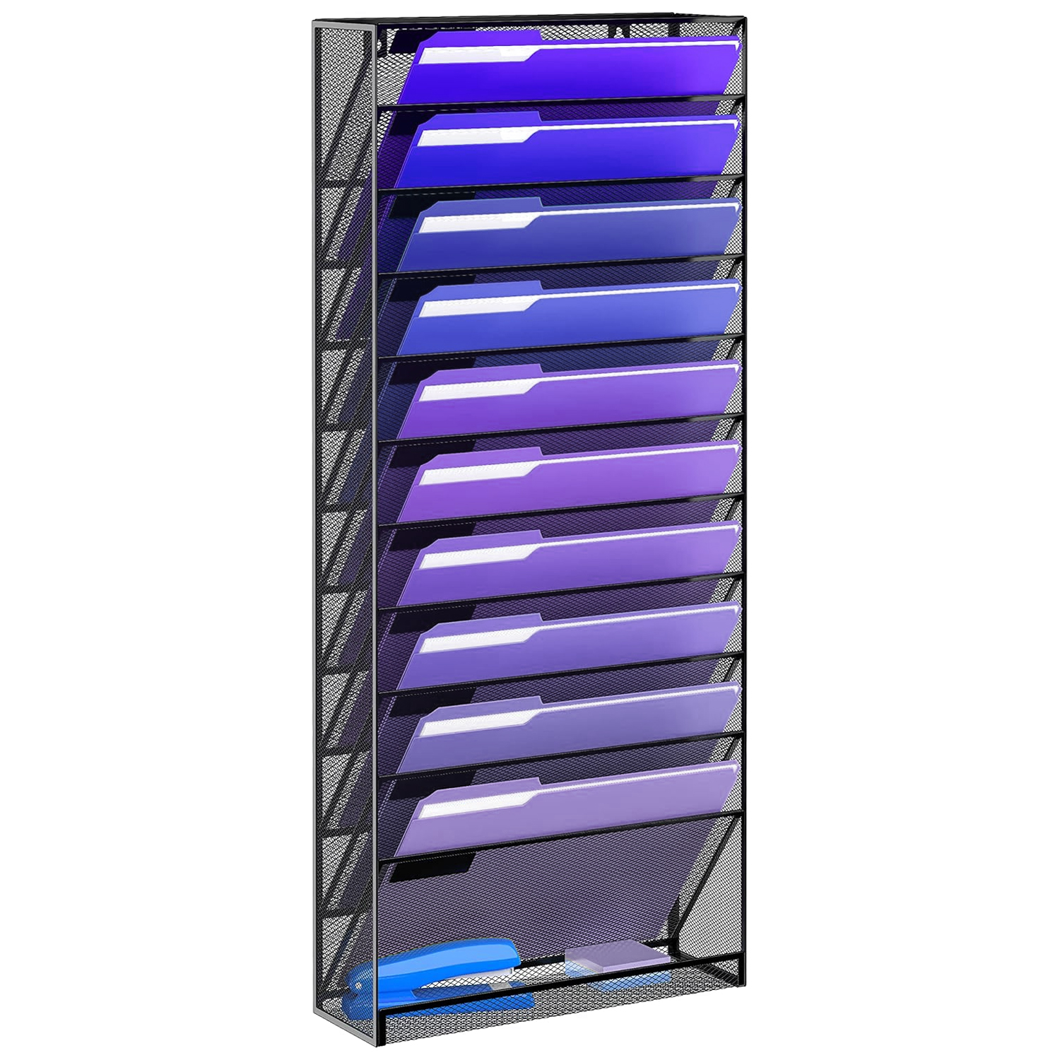 Wall Mounted File Hanging Organizer - 5 Pocket Metal Mesh Office Folder ...