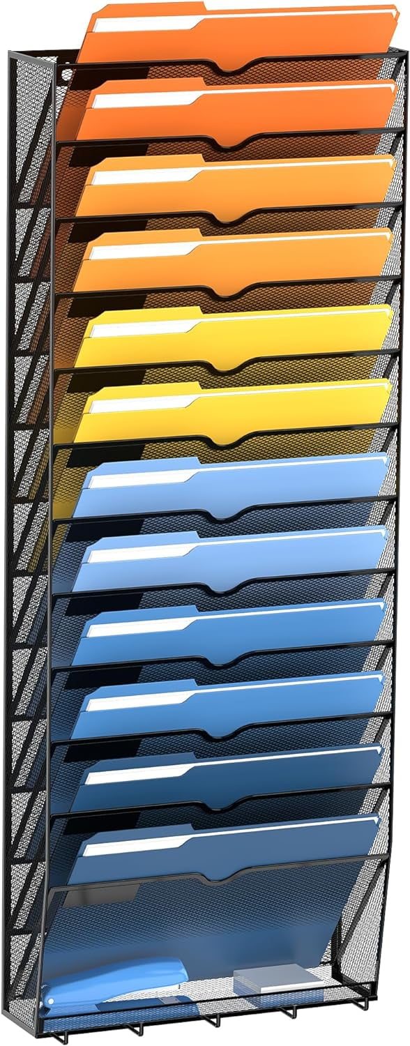 INTIGE 13-Tier Hanging File Organizer with Hooks Wall File Holder for ...