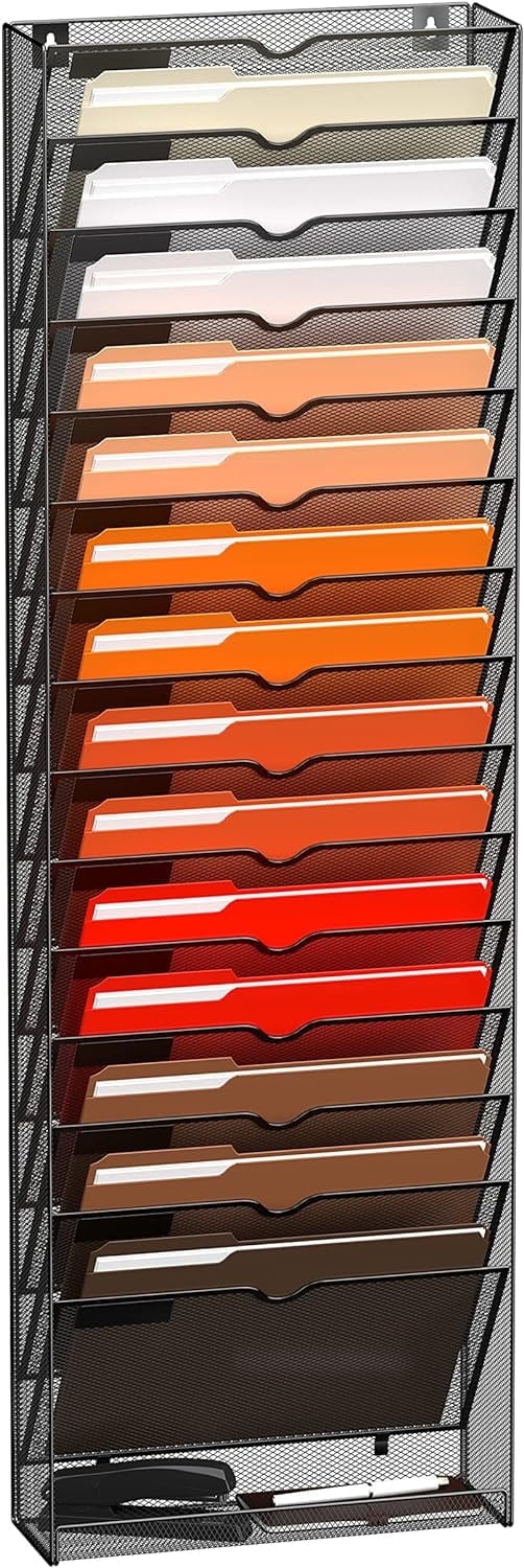 INTIGE 16-Tier Vertical Metal Wall Mount File Organizer for Home ...