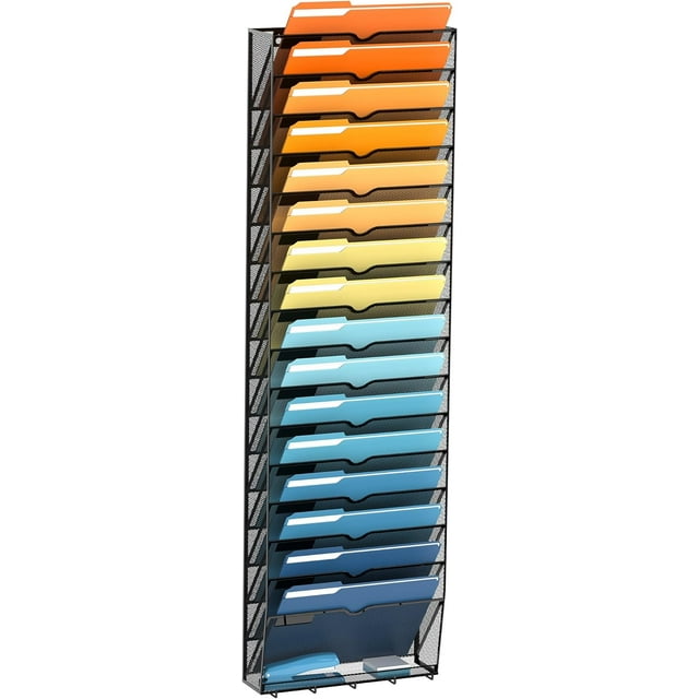 INTIGE 17-Tier Wall File Organizer with Pockets, Hooks for Office ...