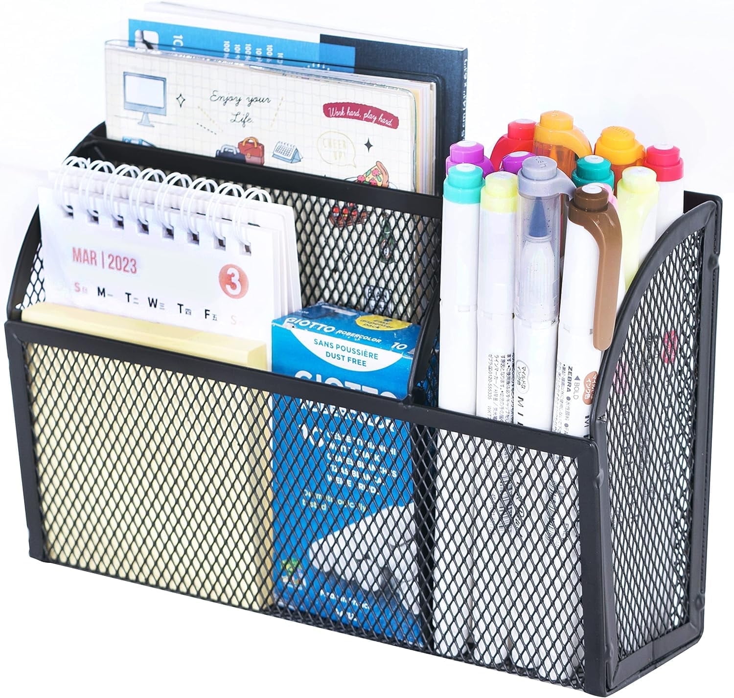 INTIGE Magnetic PENCIL HOLDER Organizer, Black, 3-Grid Mesh Wall Mount ...