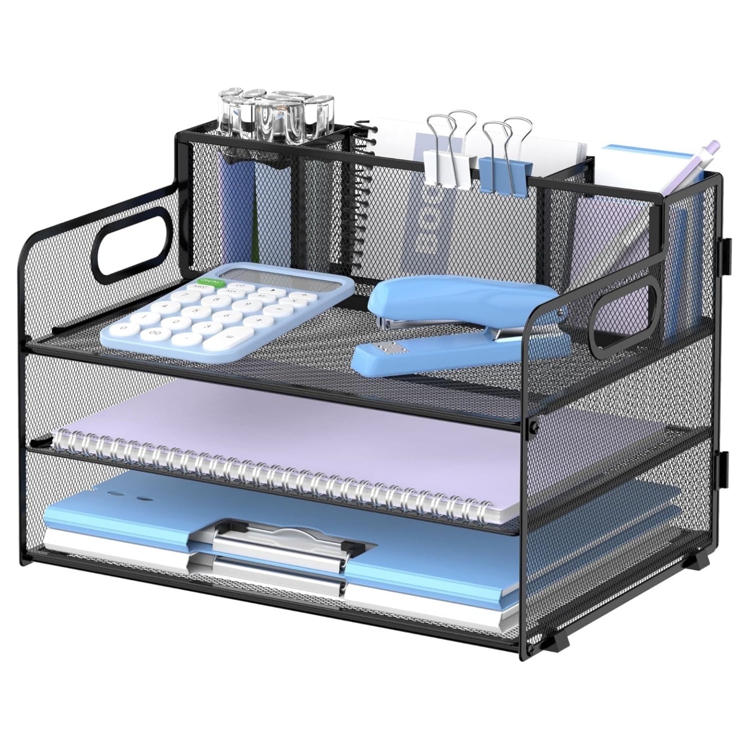 INTIGE 3-Tier Metal Mesh Desk Organizer with 3 Pen Holders, File ...