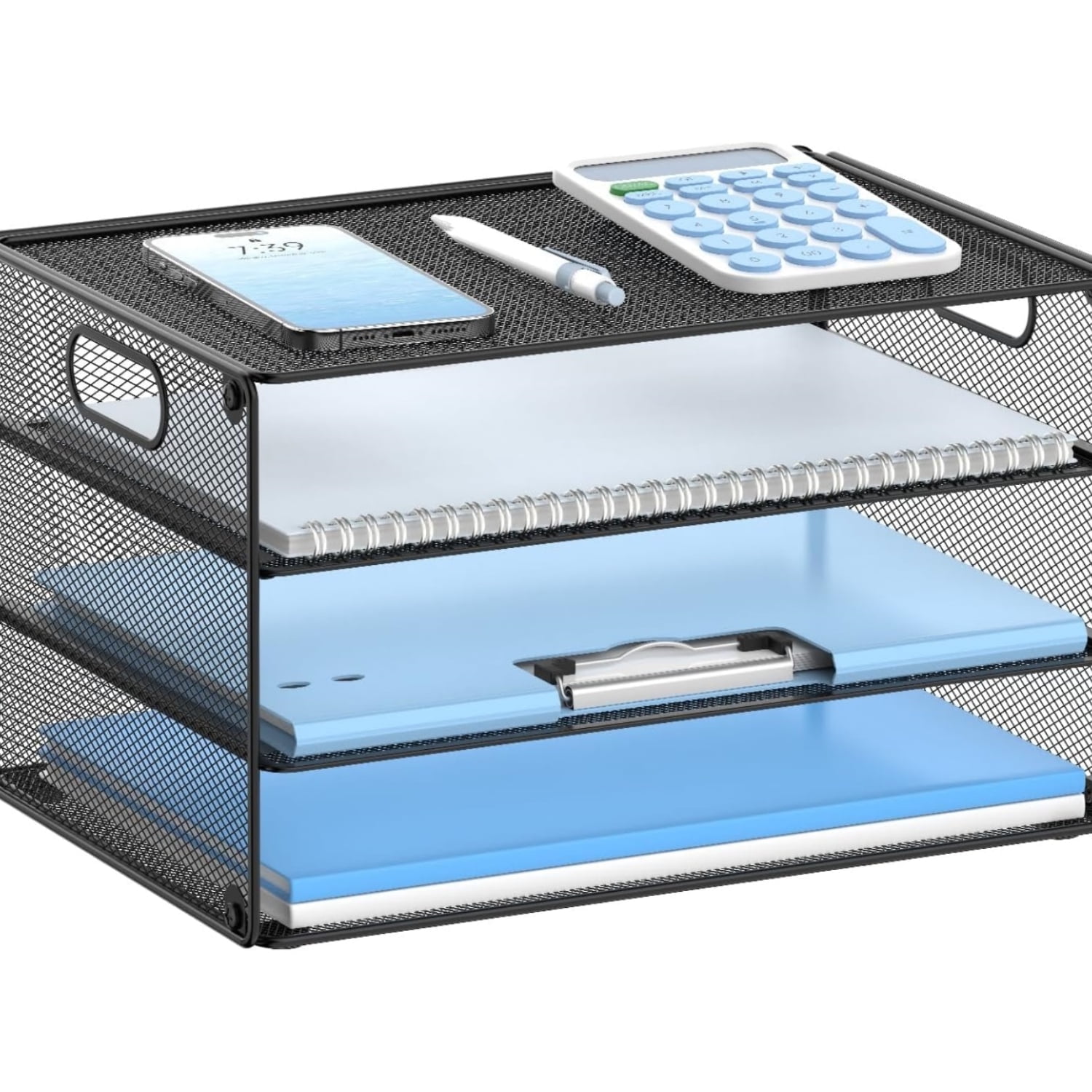 INTIGE 3-Tier File Organizer with Handles, Mesh Desktop Storage Cabinet ...