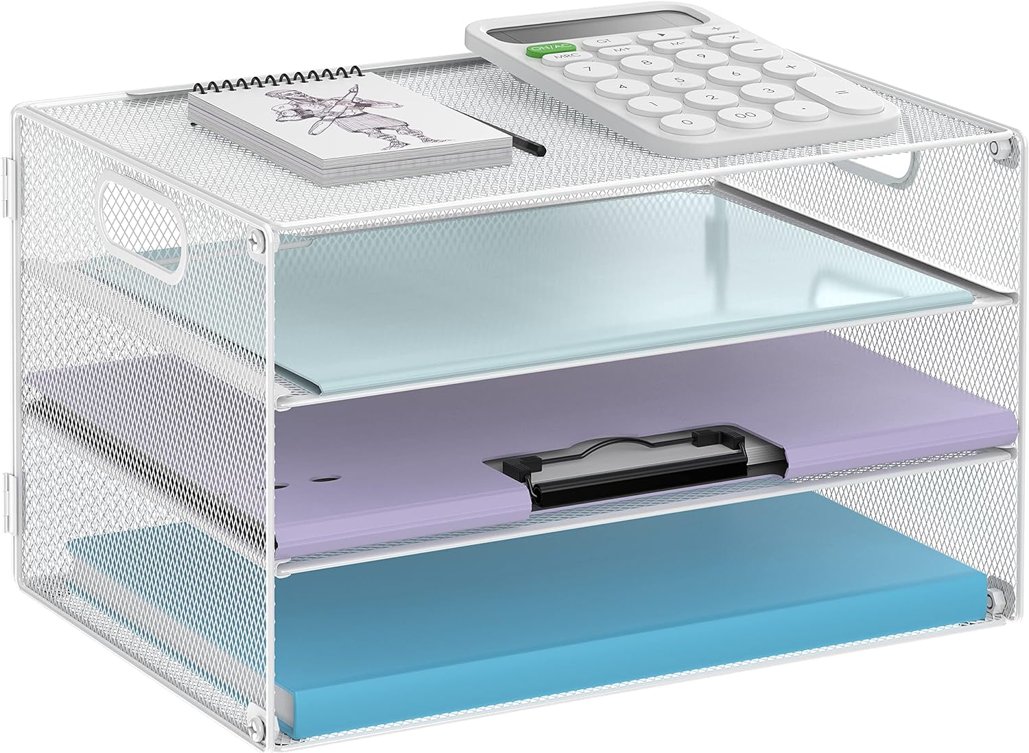 INTIGE 3 Tier Letter Tray Paper Organizer with Handle, Mesh Desk ...