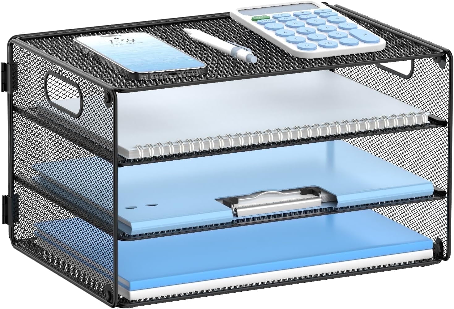 INTIGE 3-Tier Metal File Organizer, Black, Desktop Paper Tray With ...