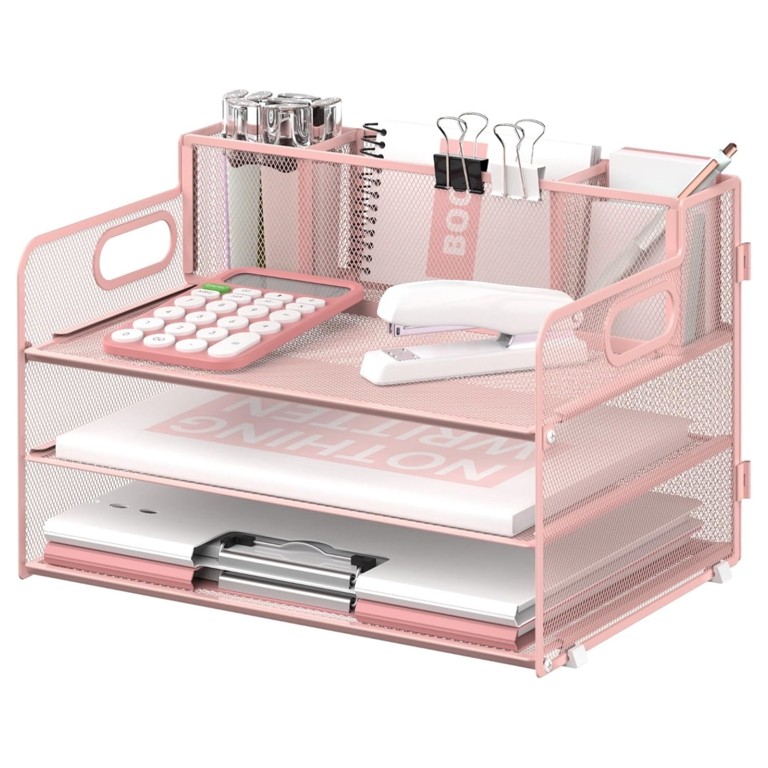 INTIGE 3 Tier Metal Mesh Desk Organizer, Paper and Office Supplies ...