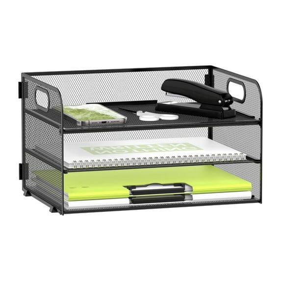INTIGE 3 Tier Mesh Desk File Organizer, Durable Paper Tray with Handles ...