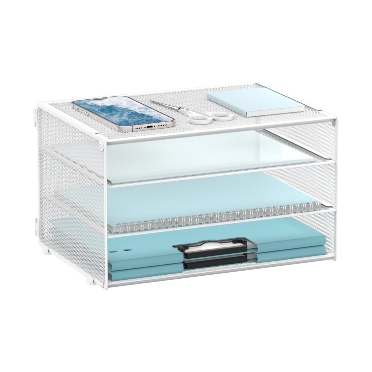 INTIGE 3-Tier Paper Tray Storage Rack, Metal Mesh Storage Box, Desktop ...