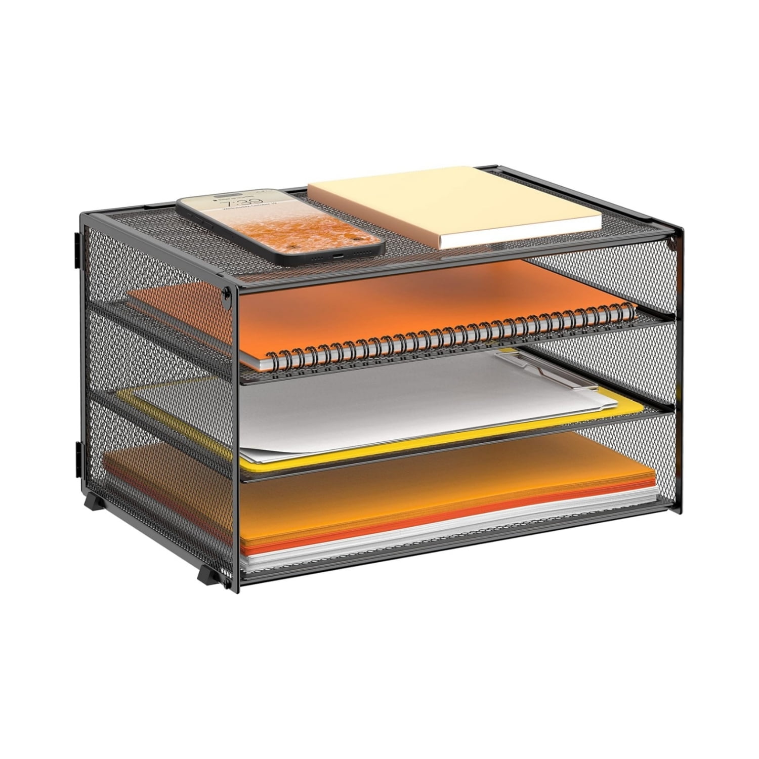 INTIGE 3-Tier Paper Tray Storage Rack, Metal Mesh Storage Box, Desktop ...