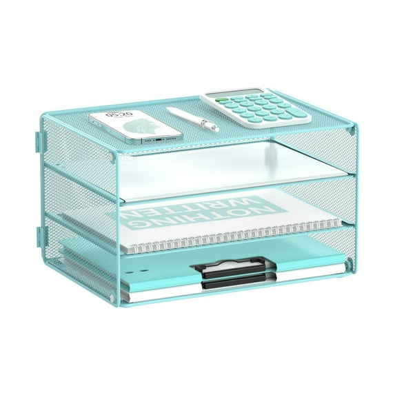 INTIGE 3-Tier Paper Tray Storage Rack, Metal Mesh Storage Box, Desktop ...
