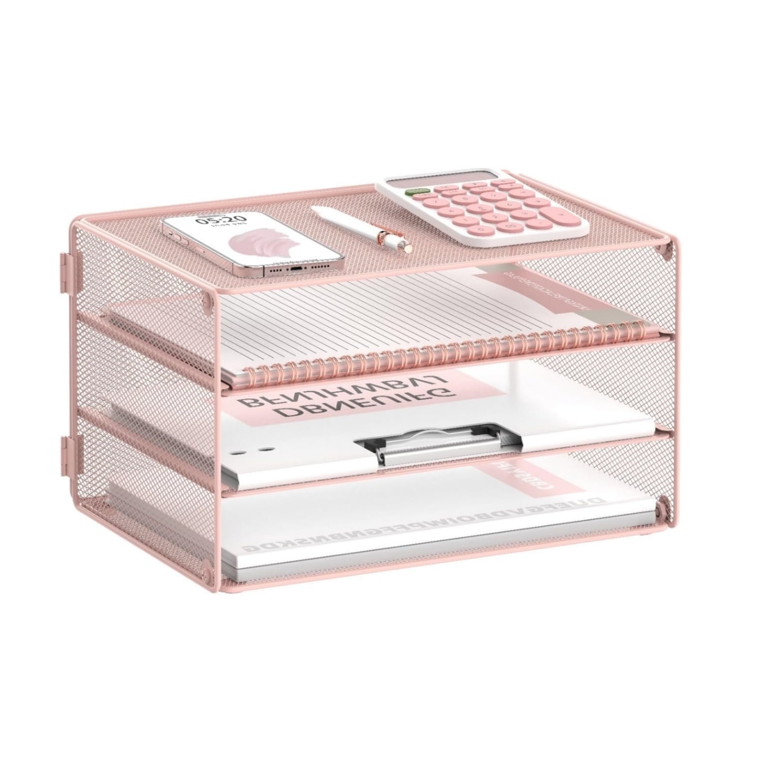 INTIGE 3-Tier Paper Tray Storage Rack, Metal Mesh Storage Rack, Desktop ...