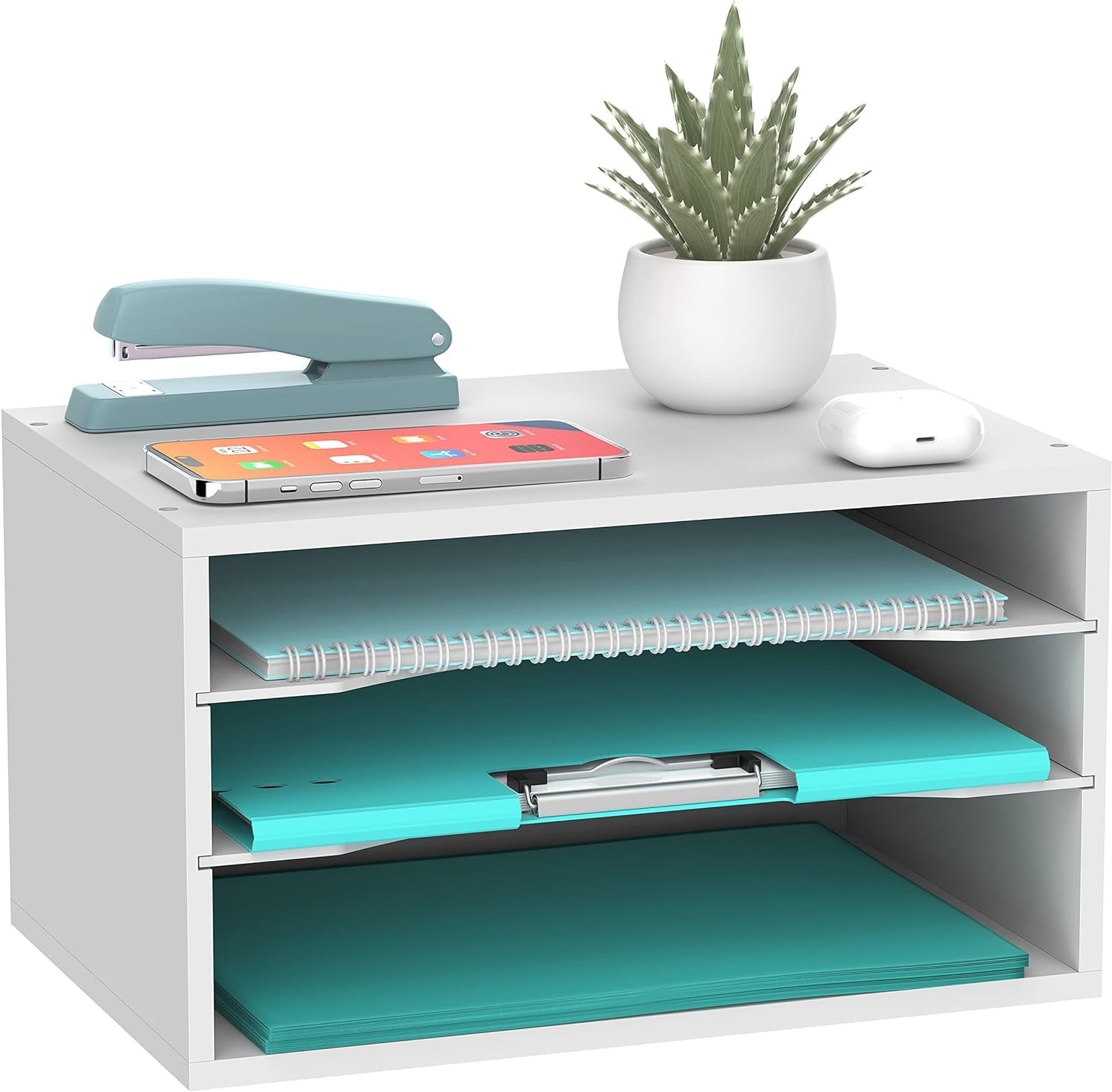 INTIGE 3-Tier Wood Desktop Organizer, Wood File Holder with Adjustable ...