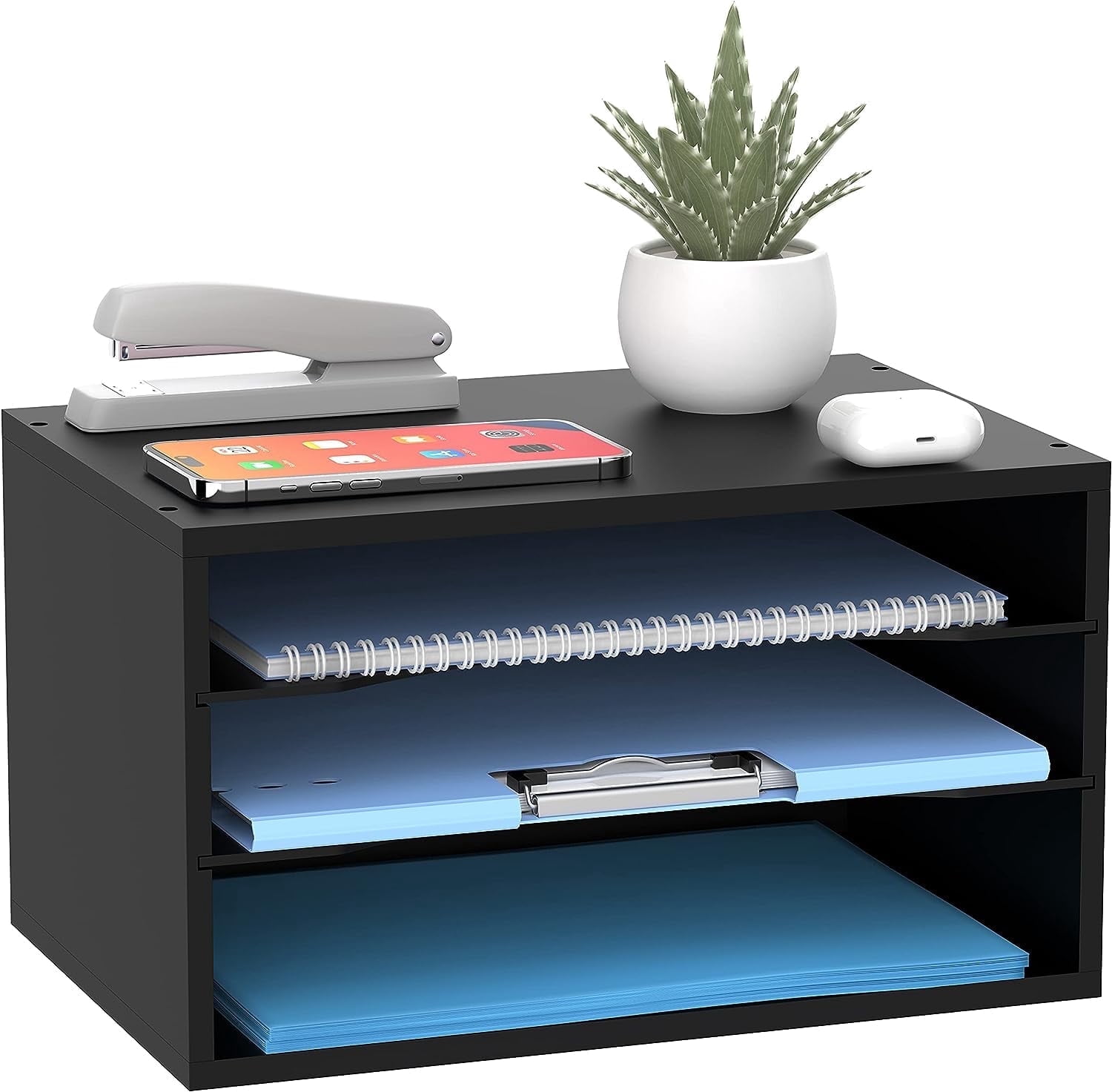 INTIGE, 3-Tier Wood Desktop Organizer, Paper Storage, Black - Walmart.com