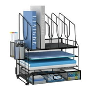 5-Tier Metal Desk Organizer with Large Document Folder, Wire Mesh, Office Accessories Storage ...