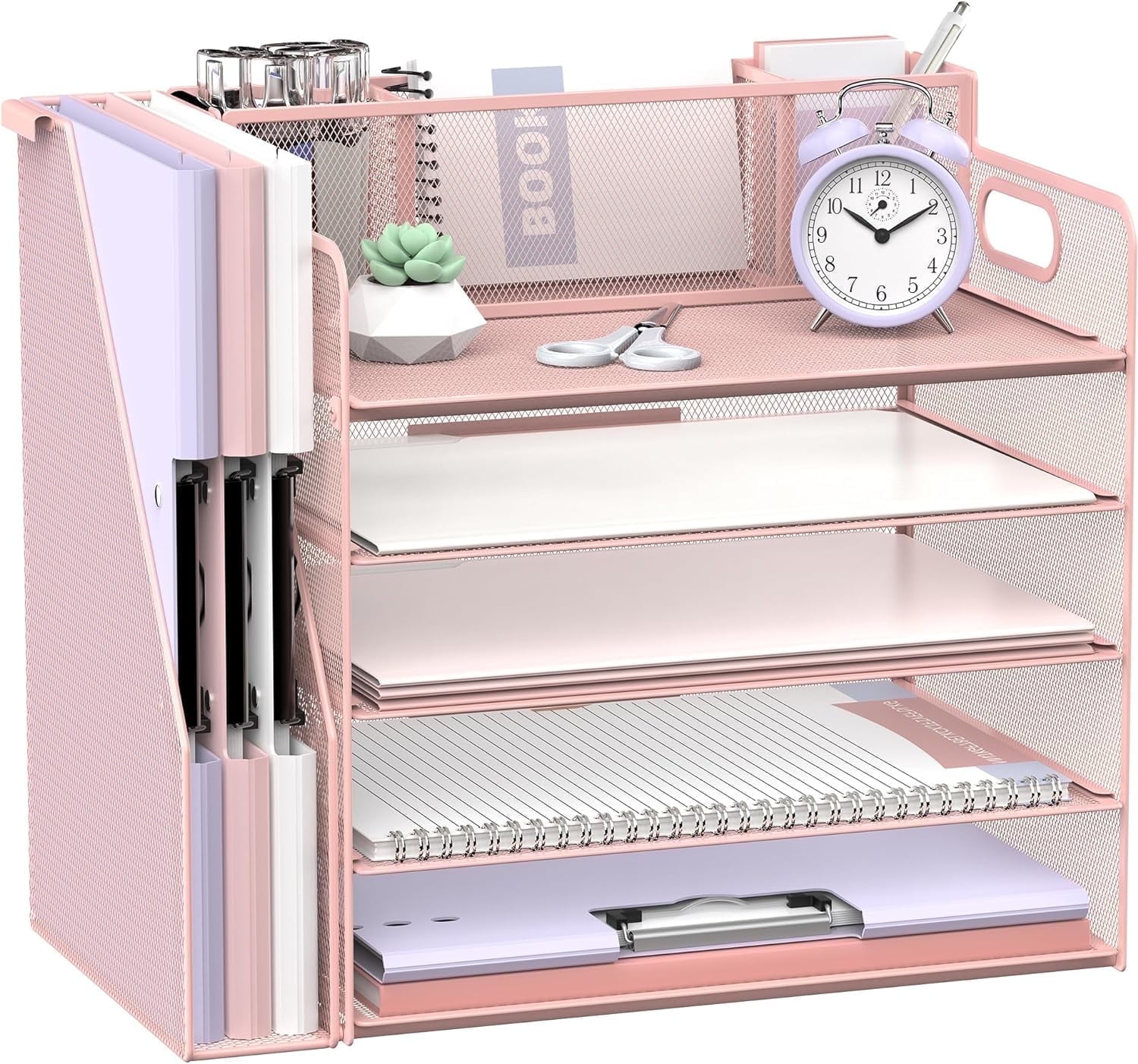 INTIGE 5 Tier Metal Desk File Organizer with File Rack and Pen Holders ...