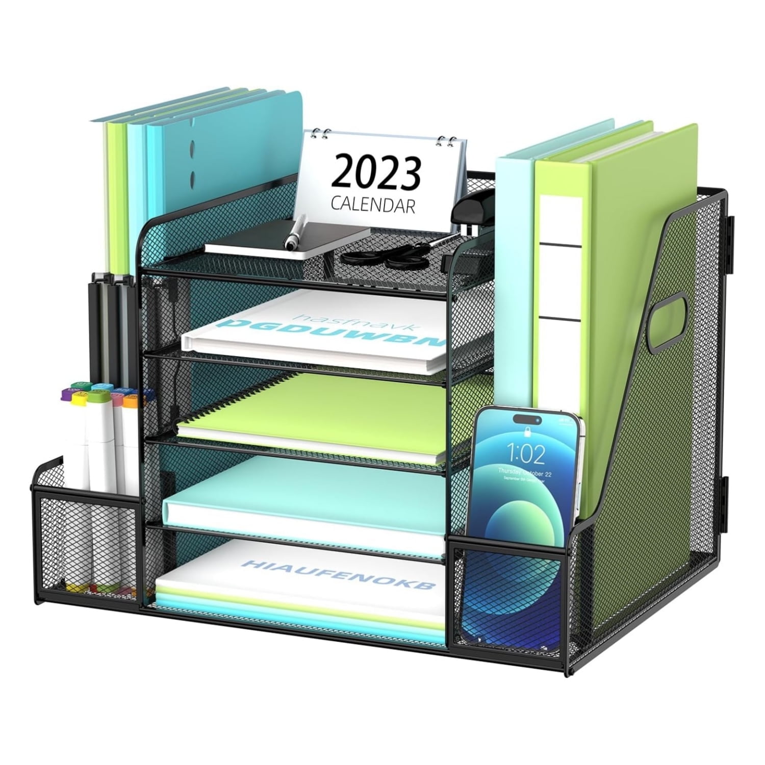 INTIGE 5-Tier Desk Organizer with File Holder, Mesh Paper Letter Tray ...