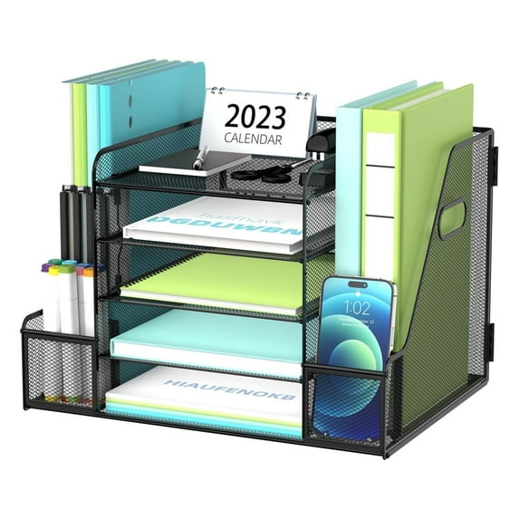 INTIGE 5-Tier Metal Mesh Desk Organizer with 2 File Holder, Paper ...