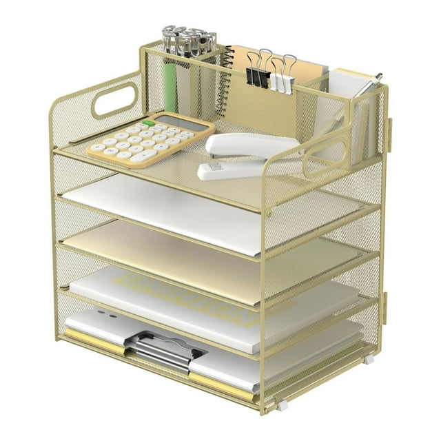 INTIGE 5-Tier Desk Organizer with 3 Pen Holders, Letter Paper Tray ...