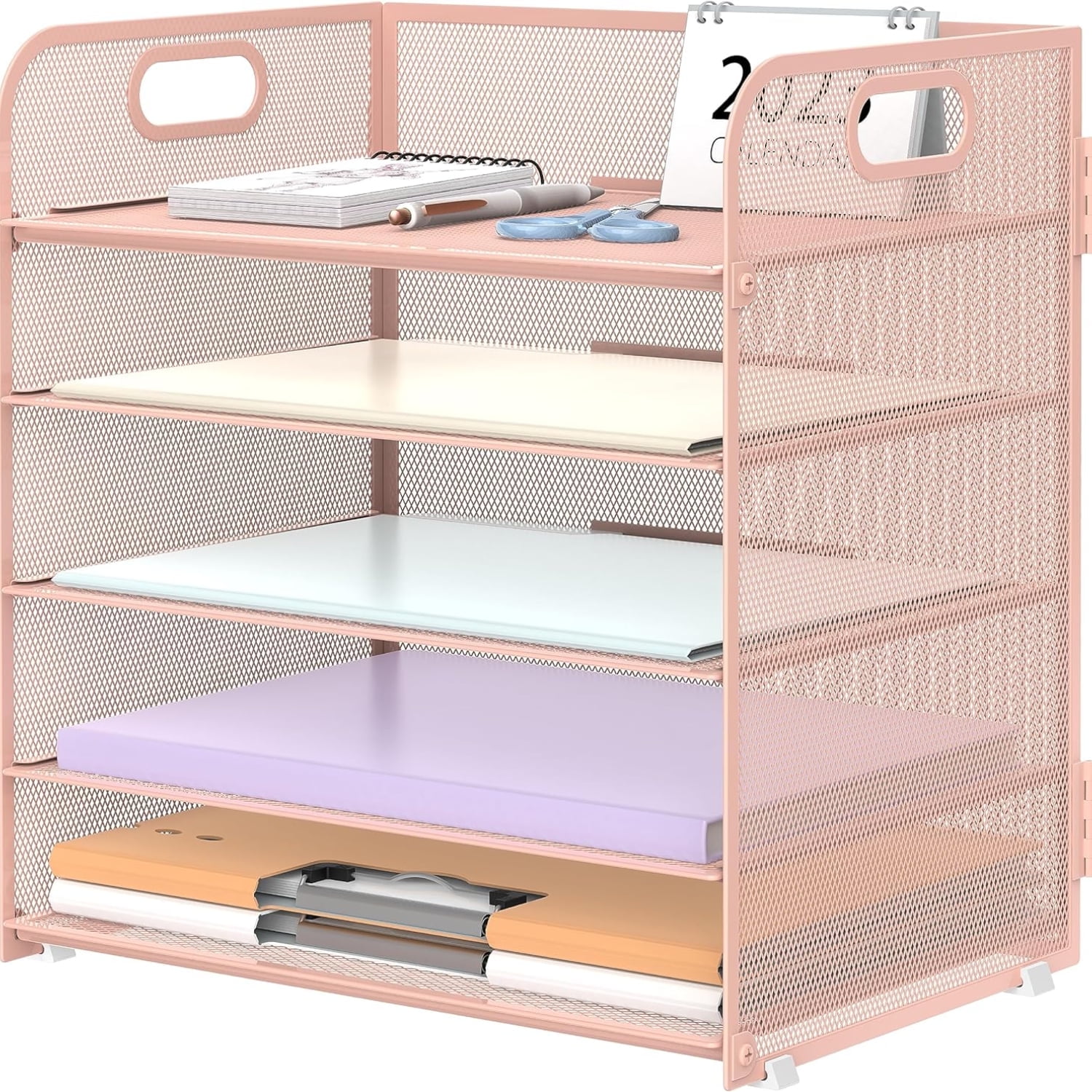 INTIGE 5-Tier Desk Organizer with Handle Mesh Desk File/Paper Organizer ...