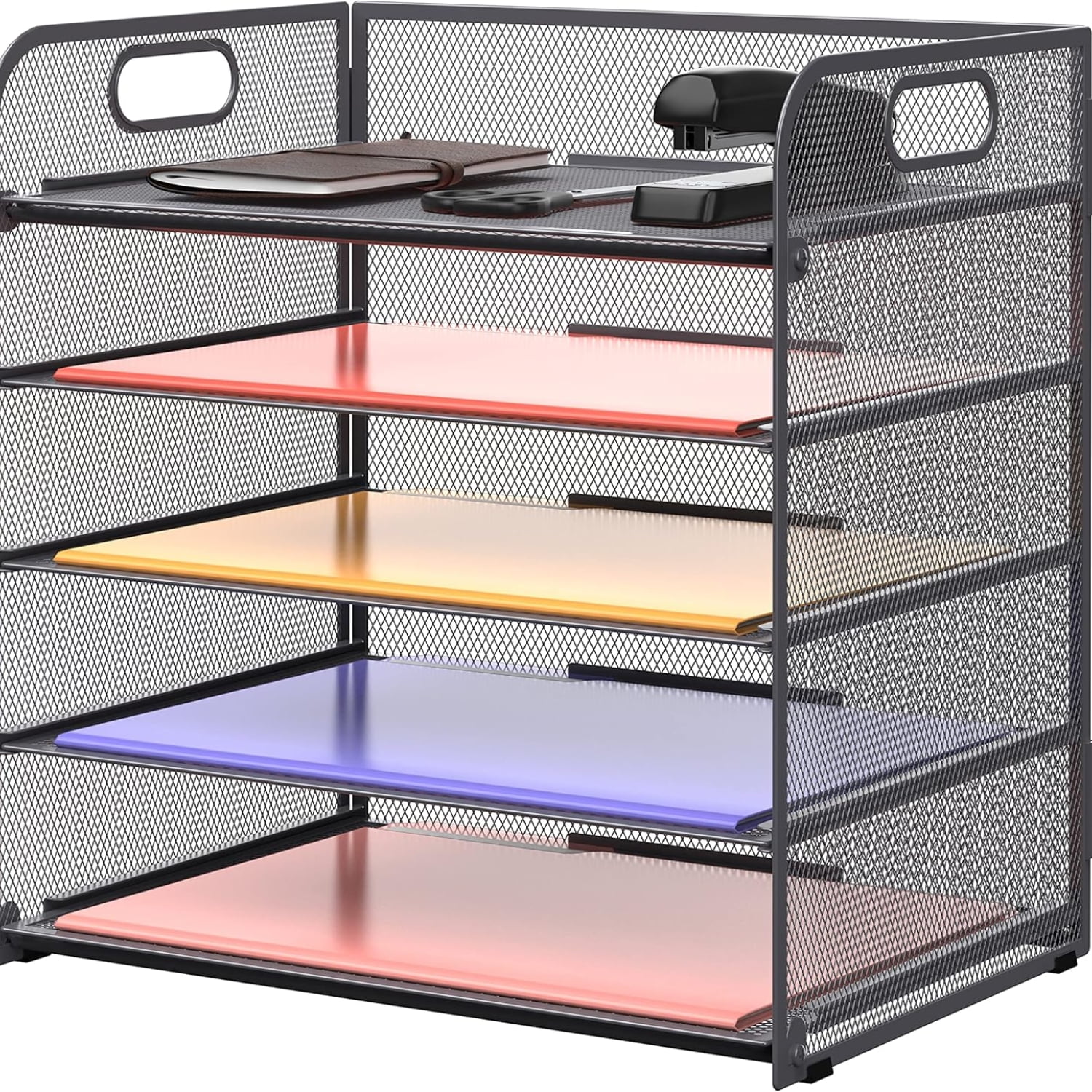 INTIGE 5-Tier Desk Organizer with Handle Mesh Desk File/Paper Organizer ...