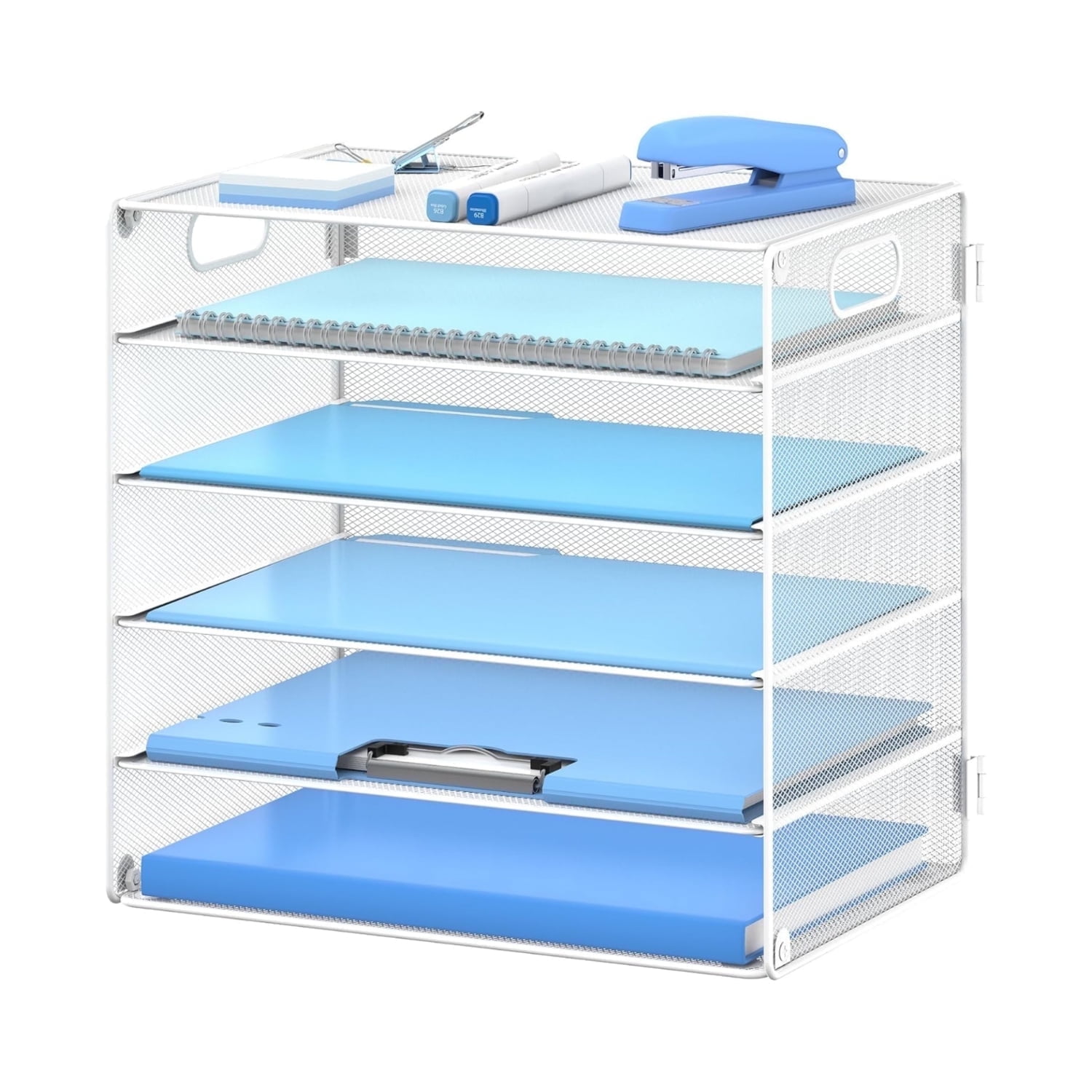 INTIGE 5 Tier Metal Desk File Organizer with Handle, Desktop Paper ...