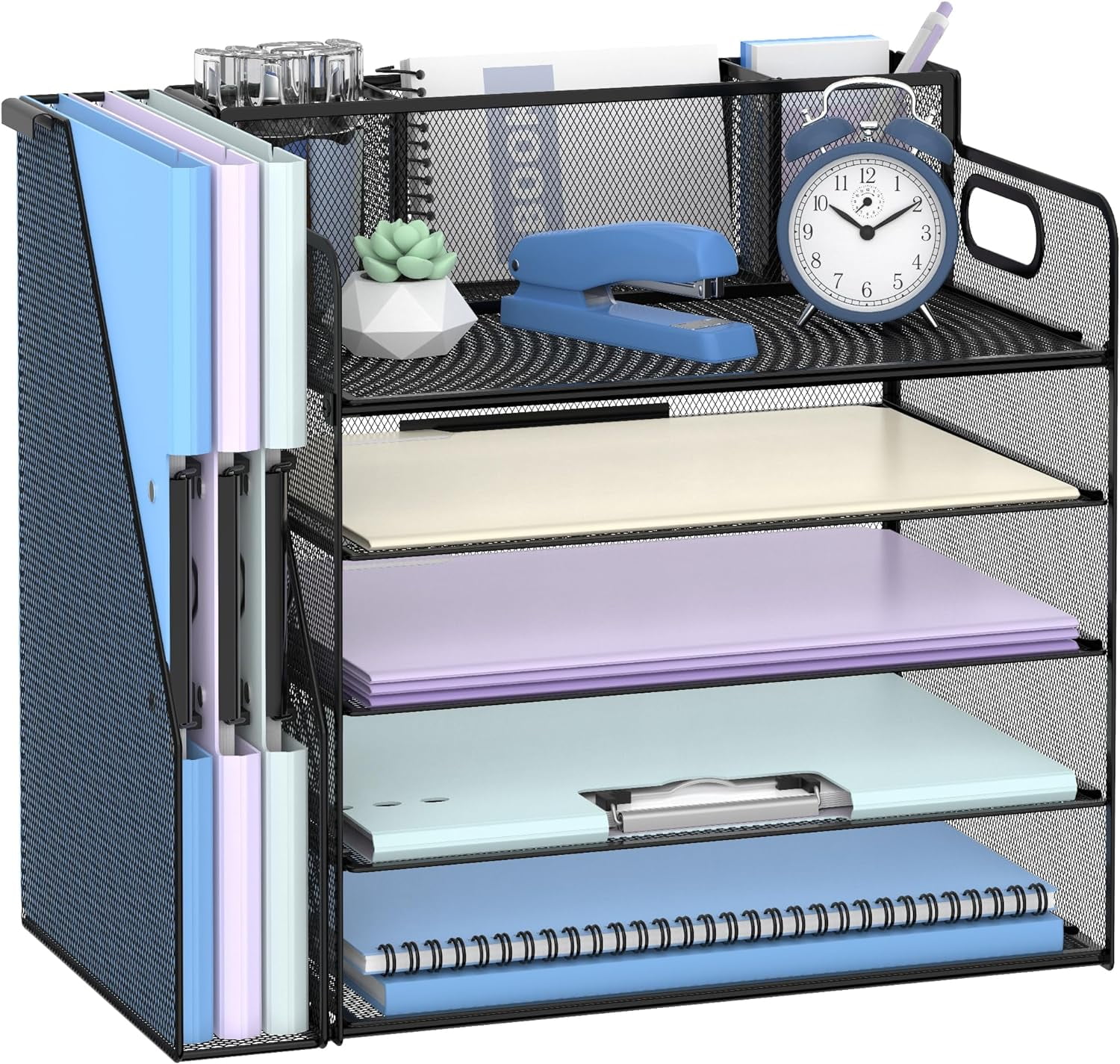 INTIGE 5-Tier Metal Desk File Organizer with Handle, Pen Holders and ...