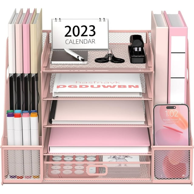 5-Tier Metal Mesh Desk Organizer with Handle - Office Accessories ...