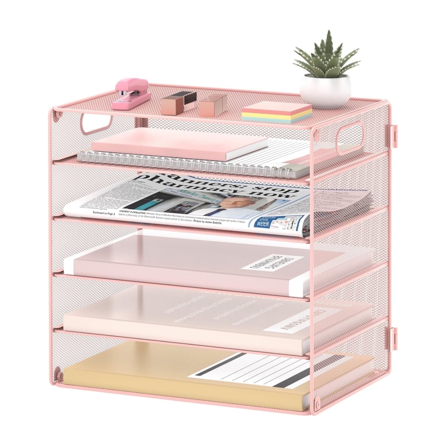 INTIGE 5 Tier Metal File Organizer with Handle, Desktop Paper Organizer ...