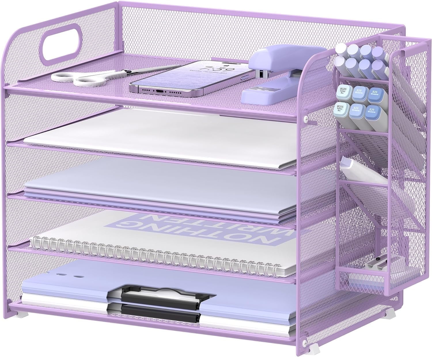 INTIGE 5-Tier Metal Mesh Desk Organizer with Handle & Removable Pen ...