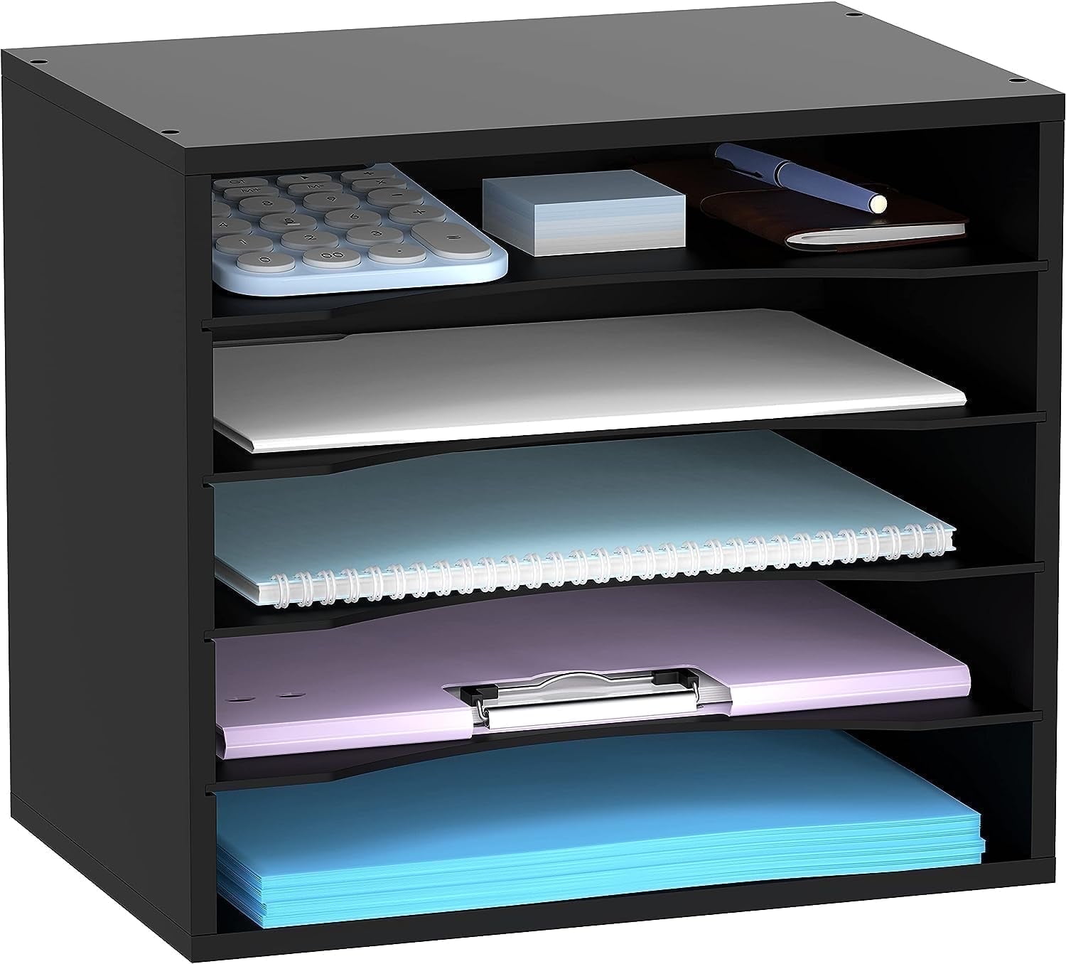 INTIGE 5-Tier Wood Desktop Letter Organizer, Paper Storage Organizer ...
