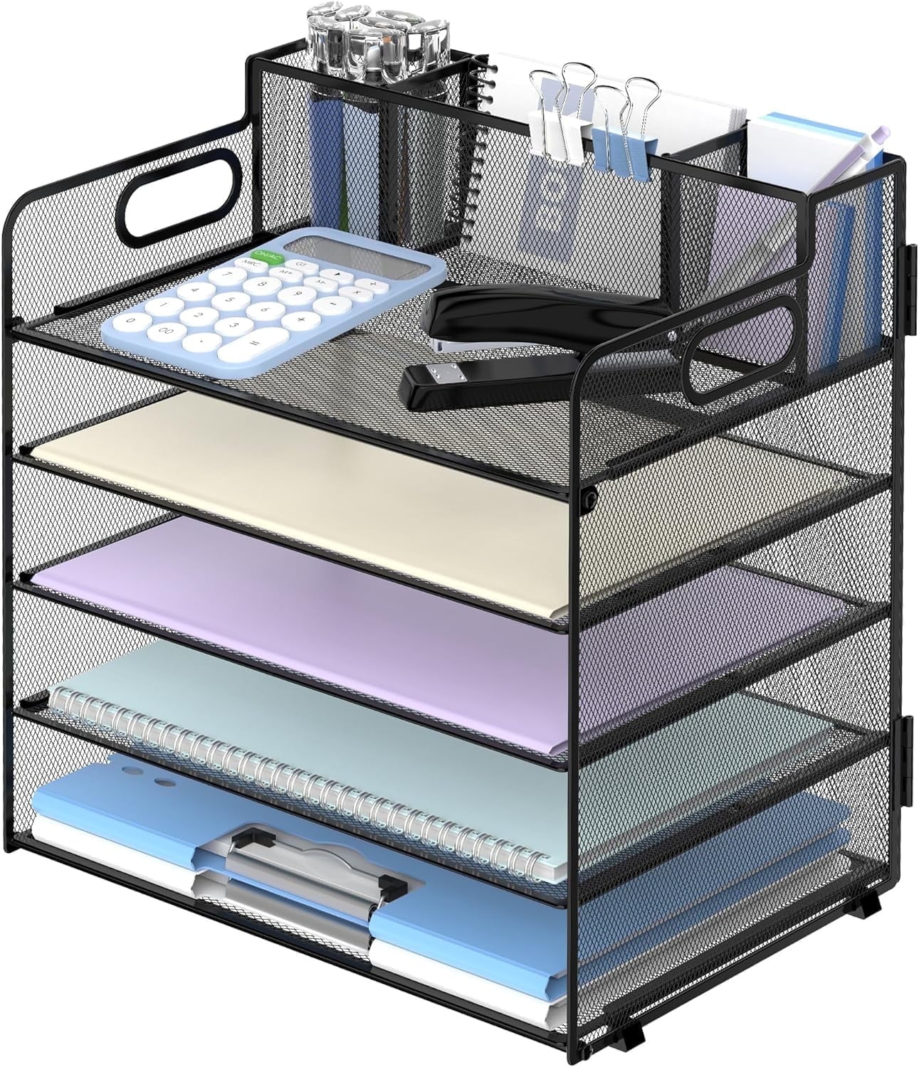 INTIGE 5 Trays Paper Organizer, Black Metal Desk Organizer with 3 ...